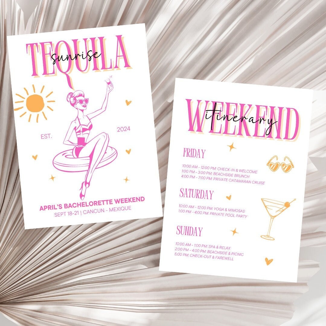 Bachelorette Invitation & Itinerary, Tequila Sunrise Bachelorette ...