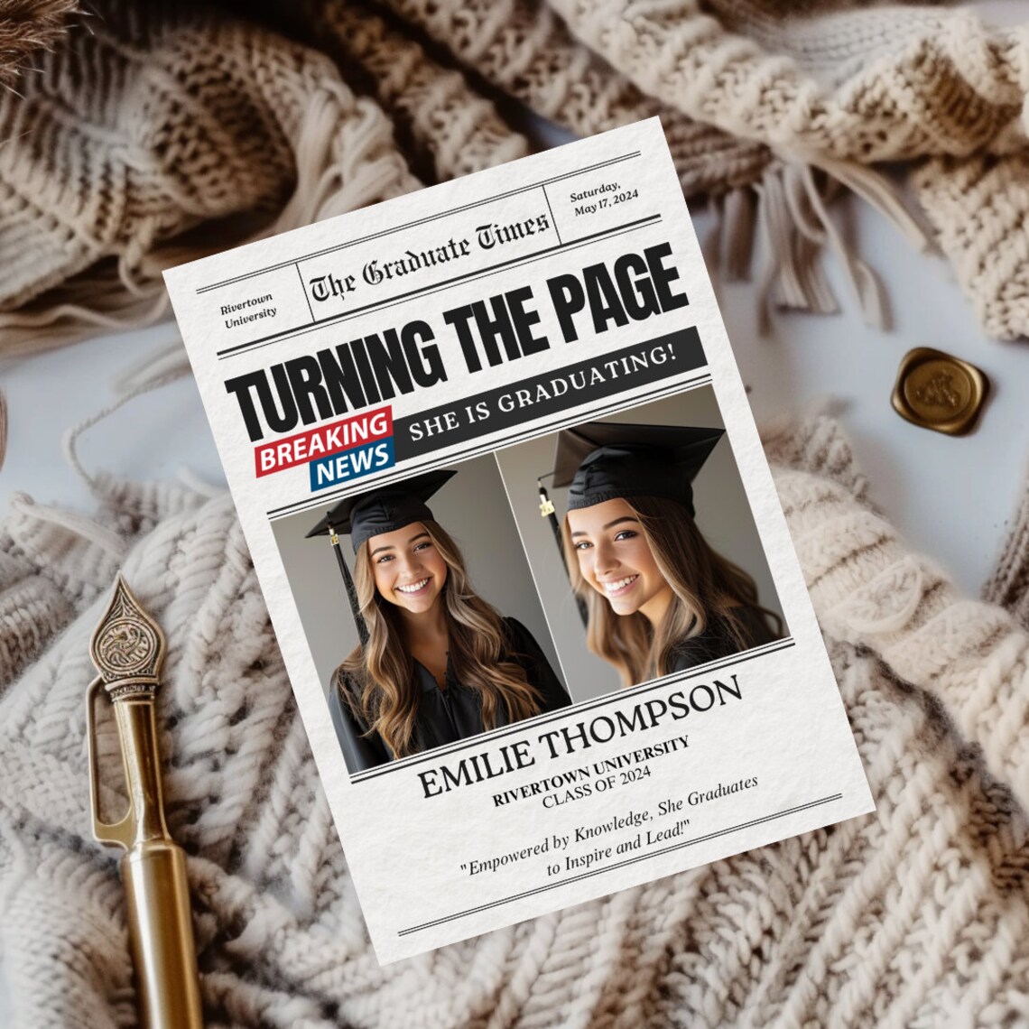 Newspaper Graduation Invitation 2024, Graduation Announcement 2024 ...