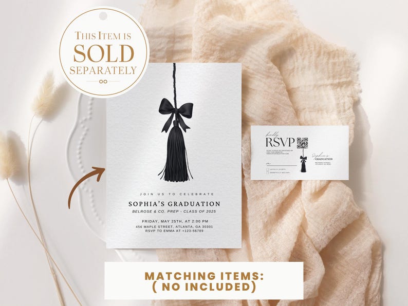 Graduation RSVP Card Template | Black Bow Rsvp Qr Code Card | Response ...