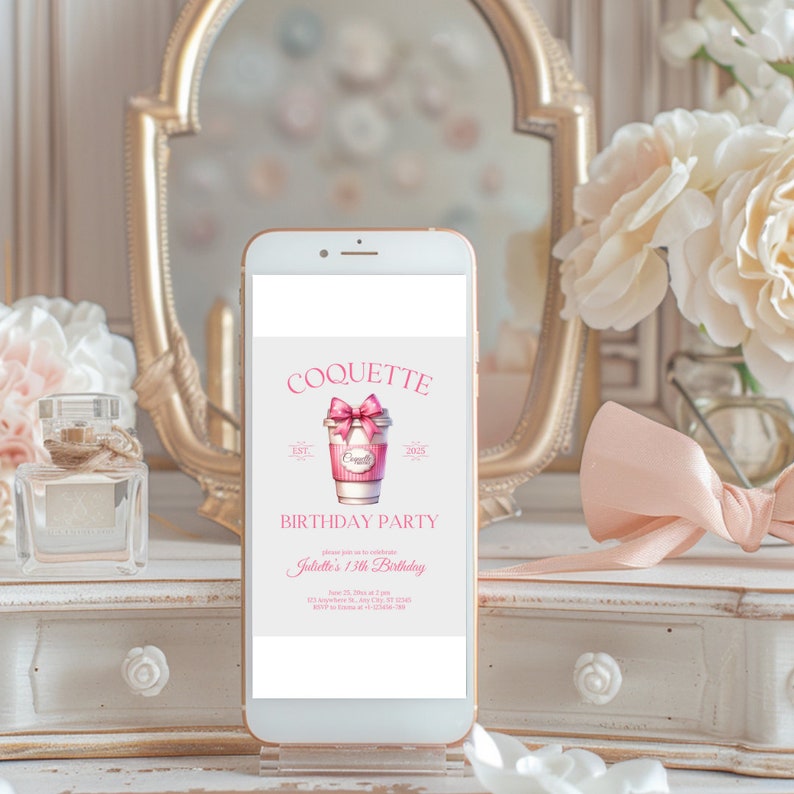 Editable Pink Bow Coquette Birthday Invite , Editable Coquette Birthday ...