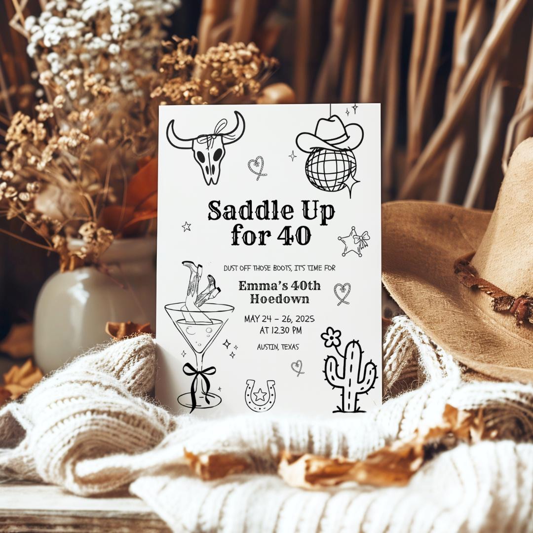 Saddle up Cowgirl Birthday Invite 40th Hoedown Party Coquette Western ...