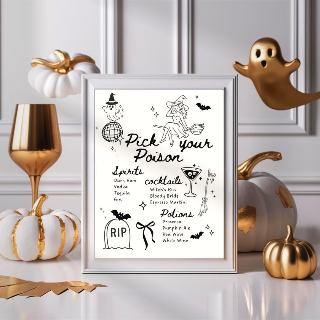 Pick Your Poison Bar Menu Sign Witch Bachelorette Drink Sign Spooky ...