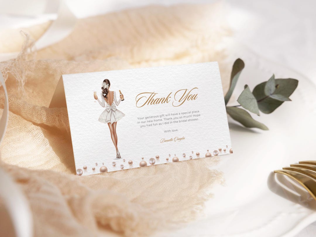 Pearls & Prosecco Thank You Cards Template | Elegant Bridal Shower ...
