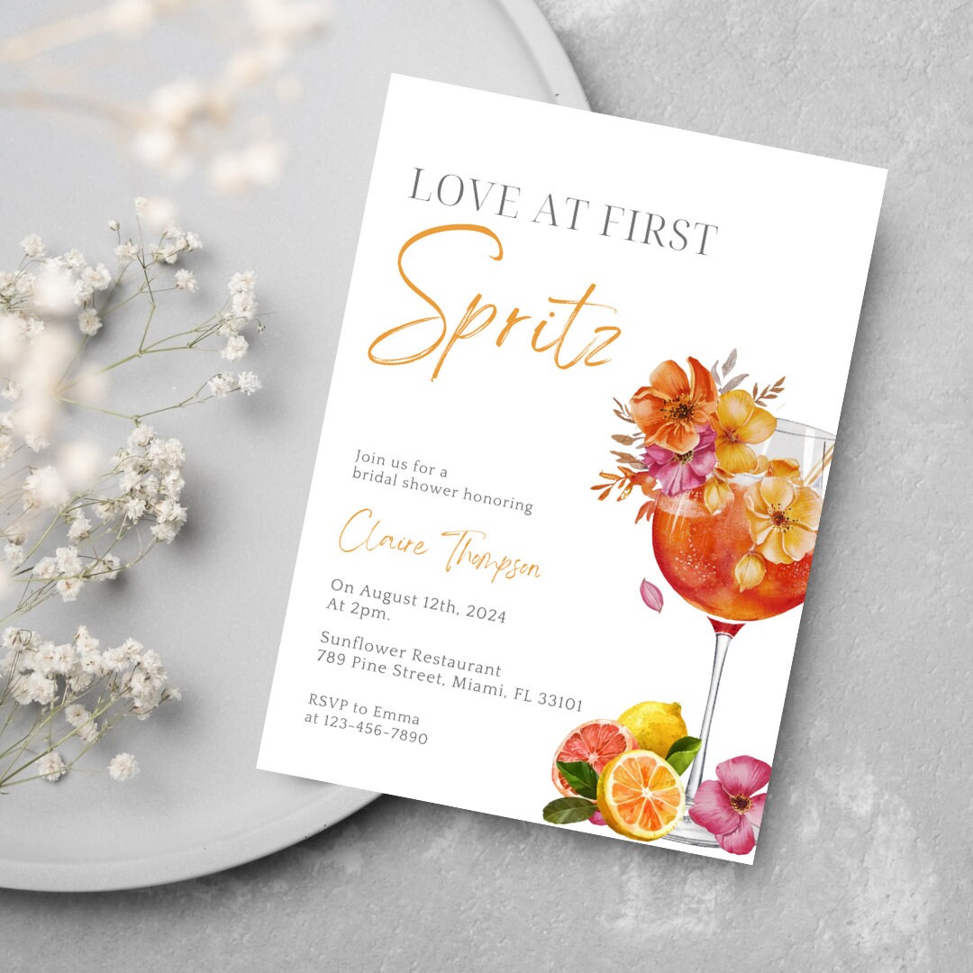 Aperol Spritz Bridal Shower Invitation, Love at First Spritz Invitation ...