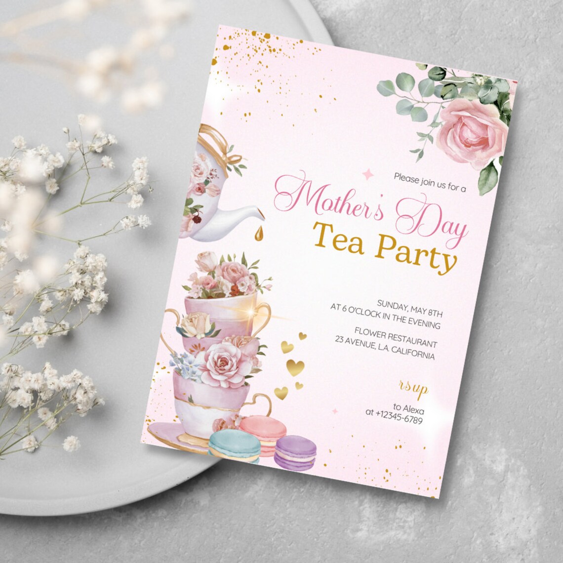 Editable Mothers Day Tea Party Invitation, Tea Party Mother's Day ...