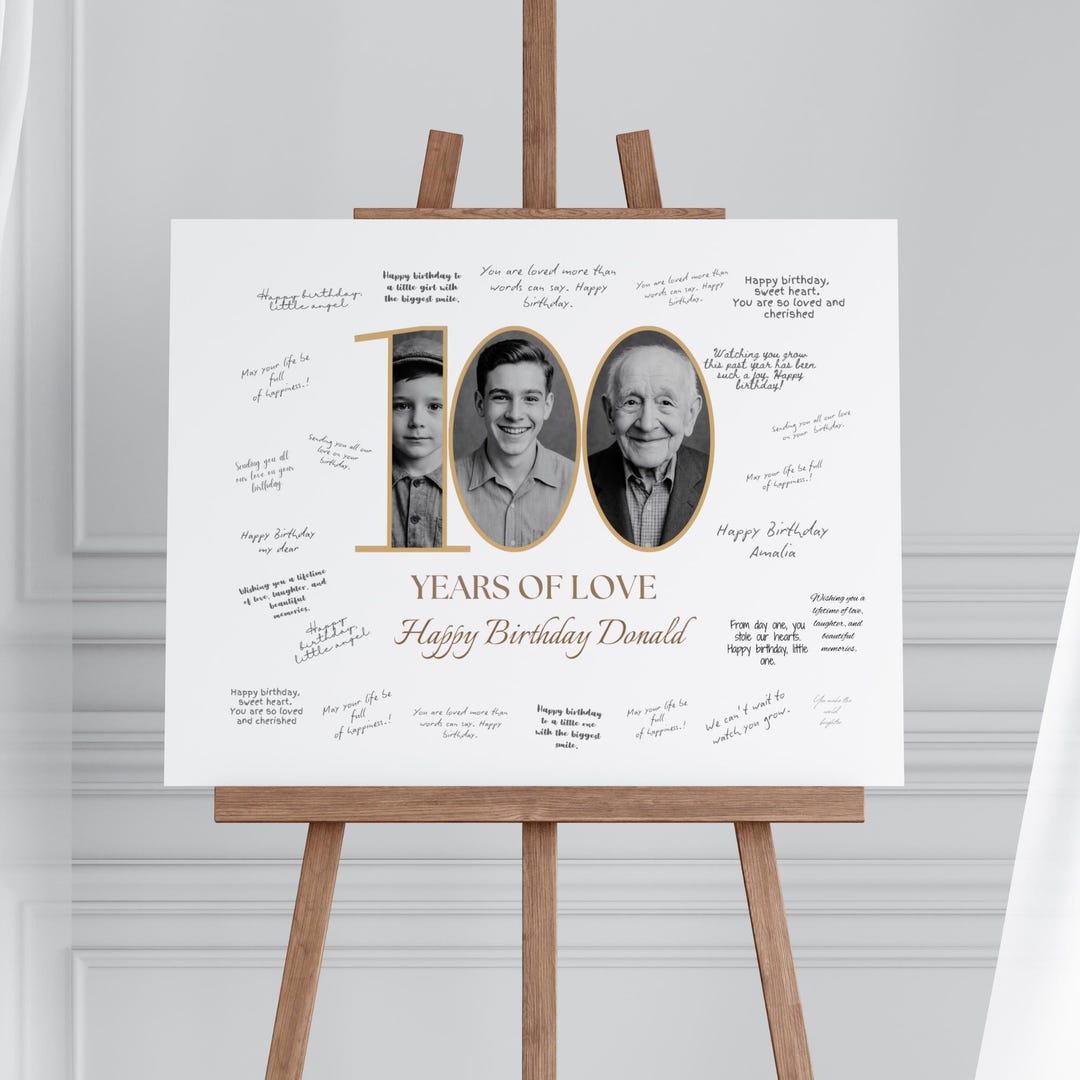 100th Birthday Signature Board, One Hundred Photo Guest Book, Look Who ...