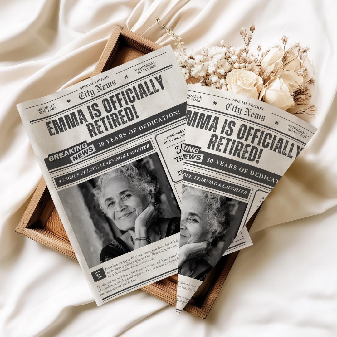 Retirement Newspaper Card Template Editable Gift for Teacher Retirement ...