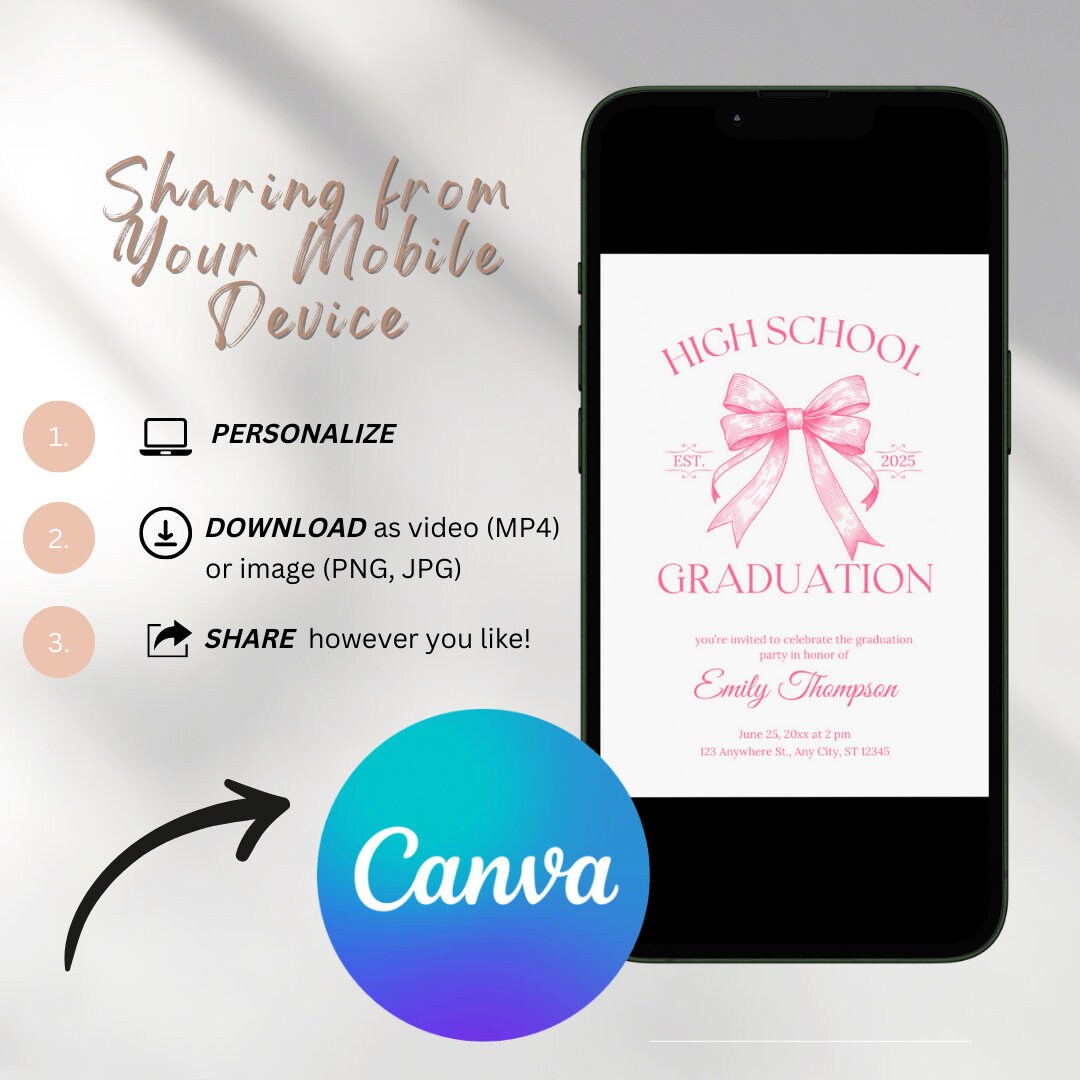 Pink Bow Graduation Invitation, Coquette Bow Pink Graduation Invitation ...