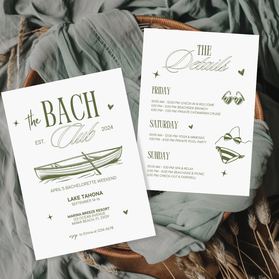 Editable Social Club Bachelorette Party Invitation and Itinerary , the ...