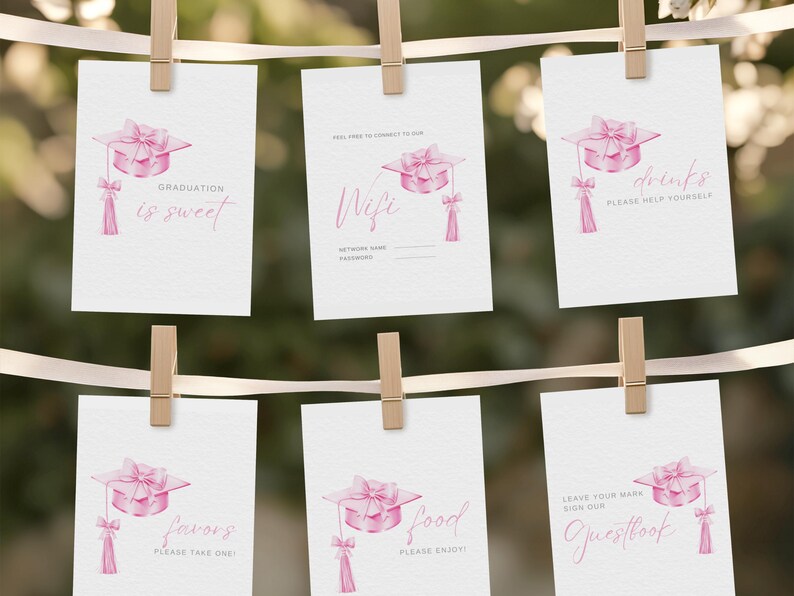 Pink Bow Graduation Invitation Bundle | Coquette Grad Party Decor ...