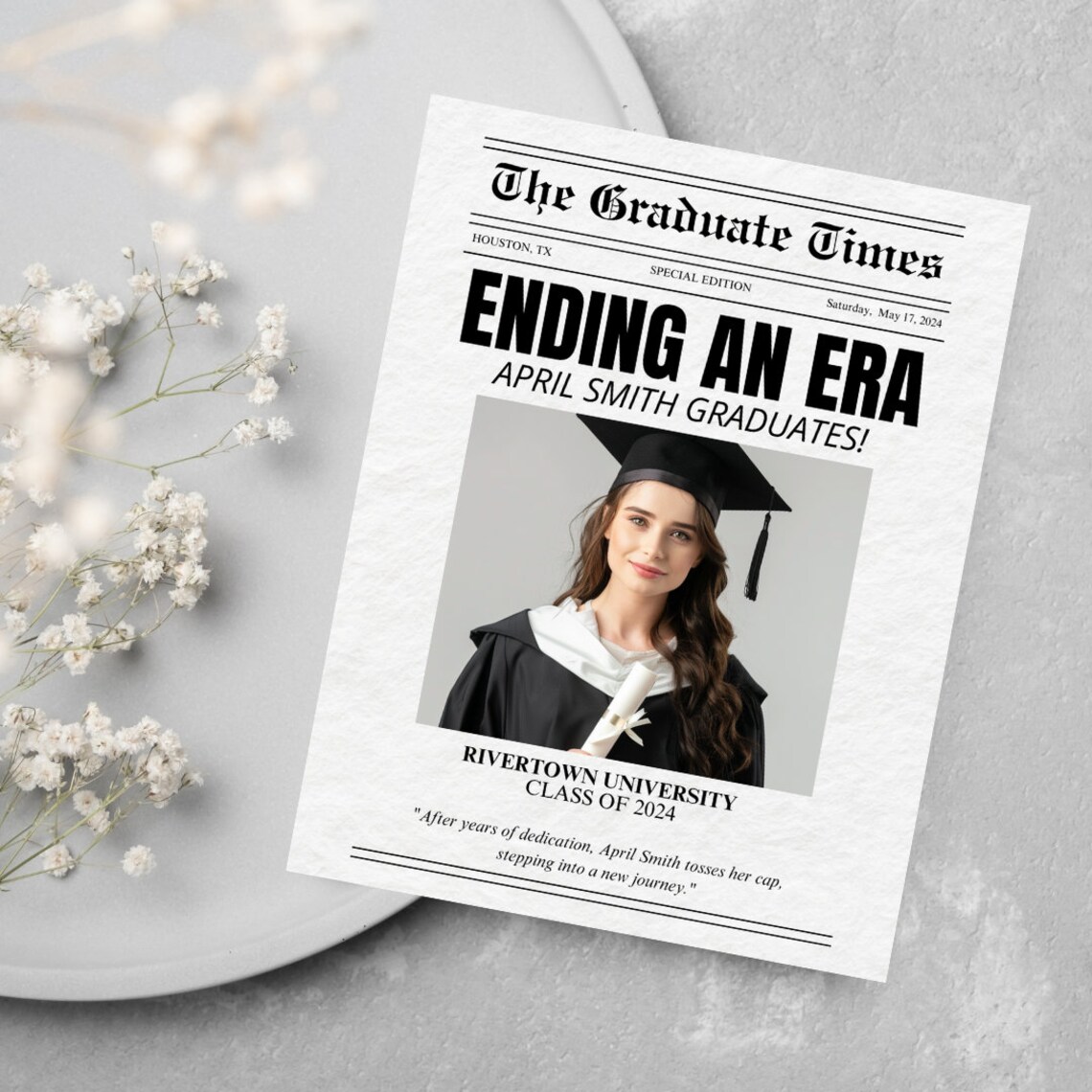 Editable Newspaper Graduation Invitation, Graduation Announcement 2024 ...