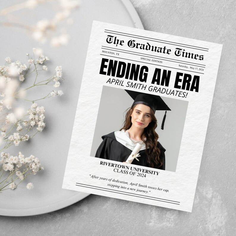 Editable Newspaper Graduation Invitation, Graduation Announcement 2024 ...