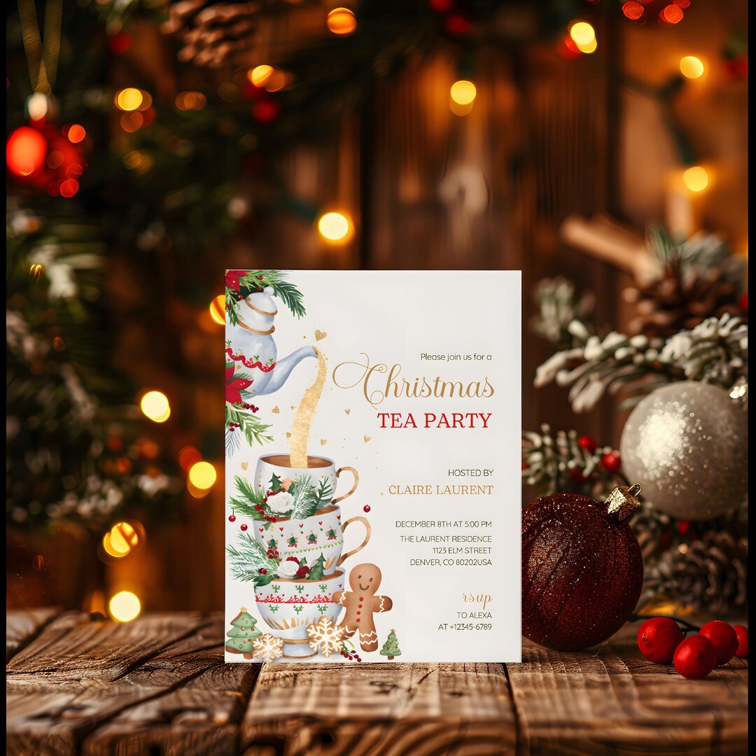 EDITABLE Christmas Party Invitation, Christmas Tea Party Invitation ...