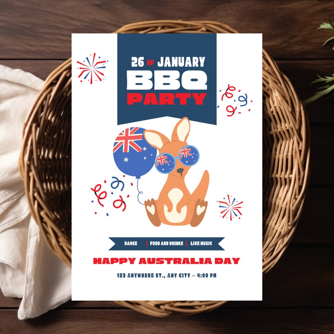 Digital Australia Day BBQ Invitation, Australia Day Evite, Australia ...