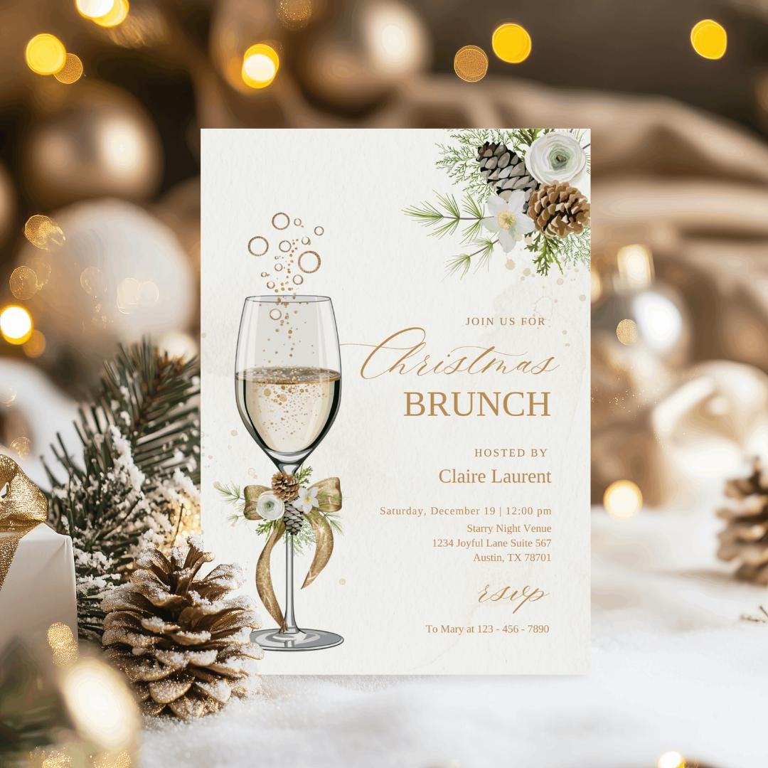 Christmas Cocktails Invitation Template, Editable Christmas Brunch ...