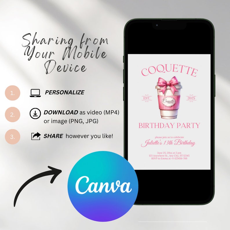 Editable Pink Bow Coquette Birthday Invite , Editable Coquette Birthday ...