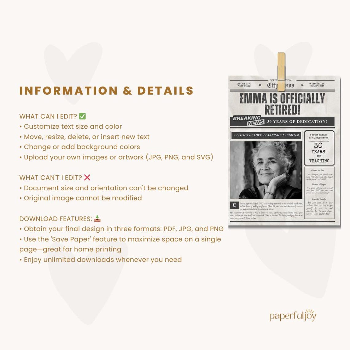 Retirement Newspaper Card Template Editable Gift for Teacher Retirement ...