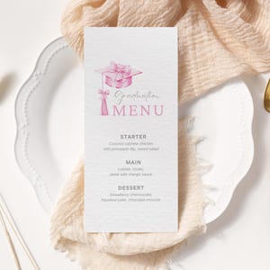Graduation Dinner Menu Card | Pink Bow Coquette Menu | Editable ...