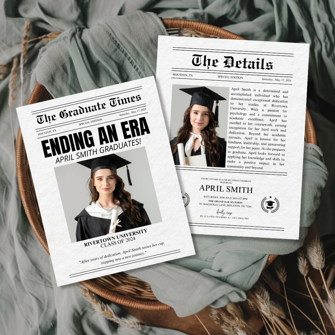 Editable Newspaper Graduation Invitation, Graduation Announcement 2024 ...
