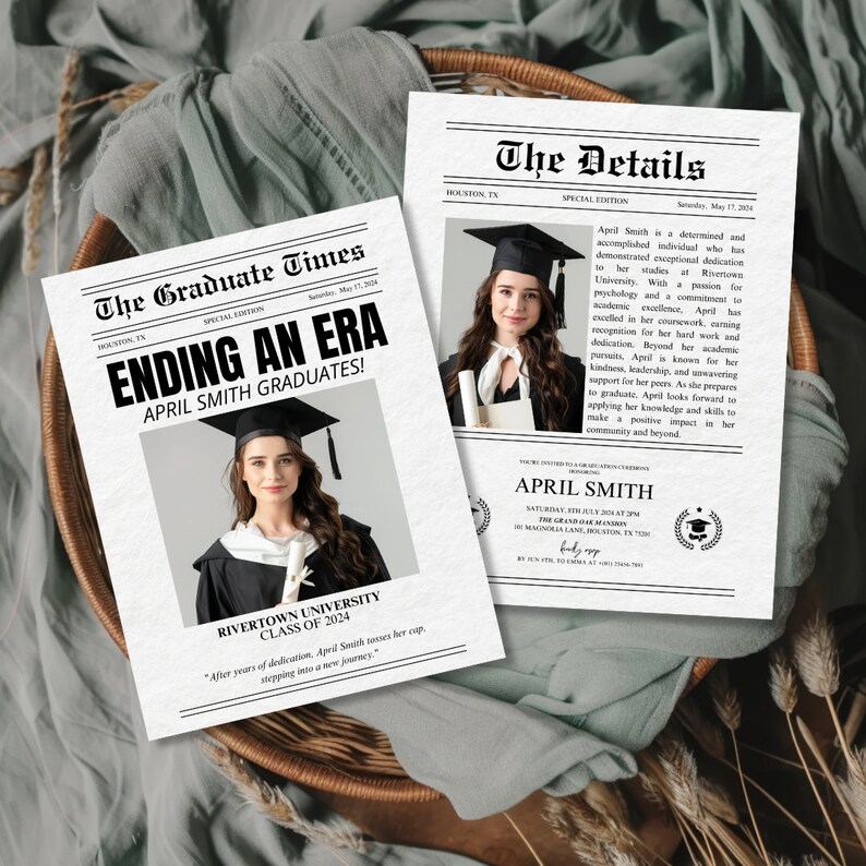 Editable Newspaper Graduation Invitation, Graduation Announcement 2024 ...