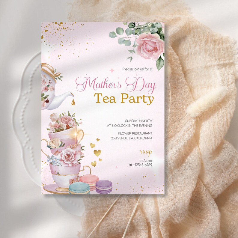 Editable Mothers Day Tea Party Invitation, Tea Party Mother's Day ...