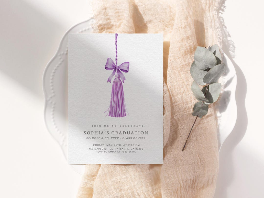 Editable Graduation Party Invitation, Coquette Bow Lilac Graduation ...