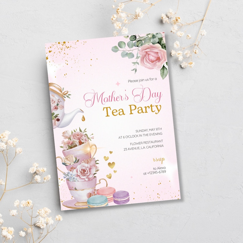 Editable Mothers Day Tea Party Invitation, Tea Party Mother's Day ...