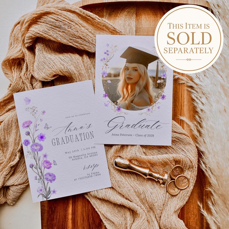 Purple Wildflower Graduation Photo Welcome Sign Template, Editable ...