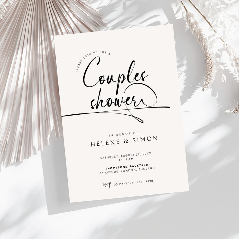 Couples Shower Invitation Template, Minimalist Couple Shower Invite ...
