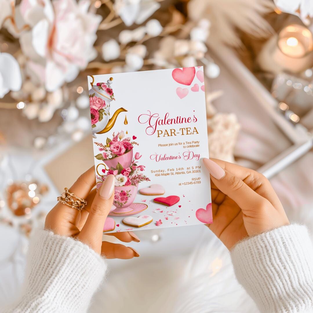 Editable Valentines Tea Party Invitation, Pink Galentine's Tea Party ...