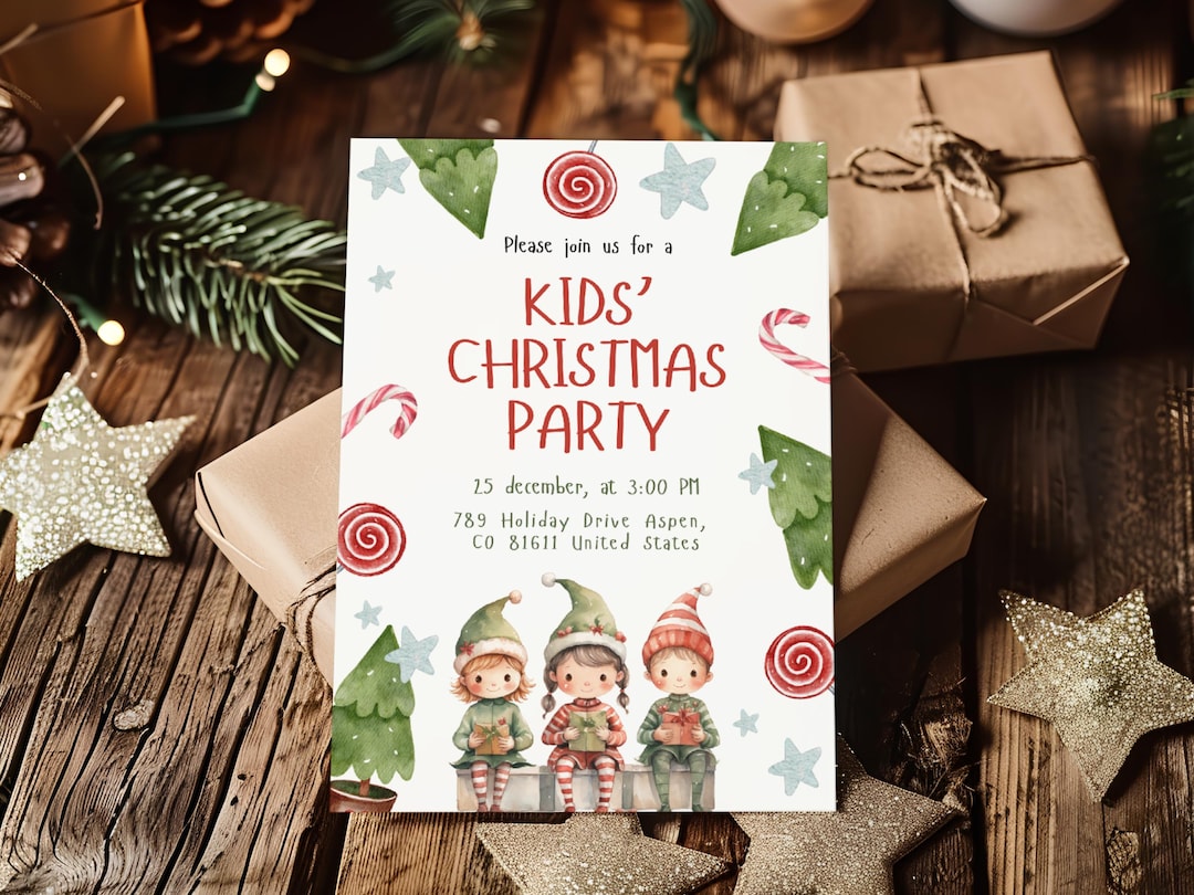 Editable Christmas Party Invitation, Kids Christmas Party Invitation ...