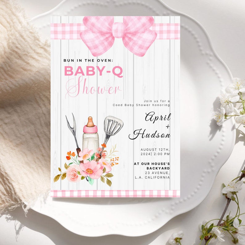 Editable Pink Gingham Baby-q Shower Invitation, BBQ Baby Girl Shower ...