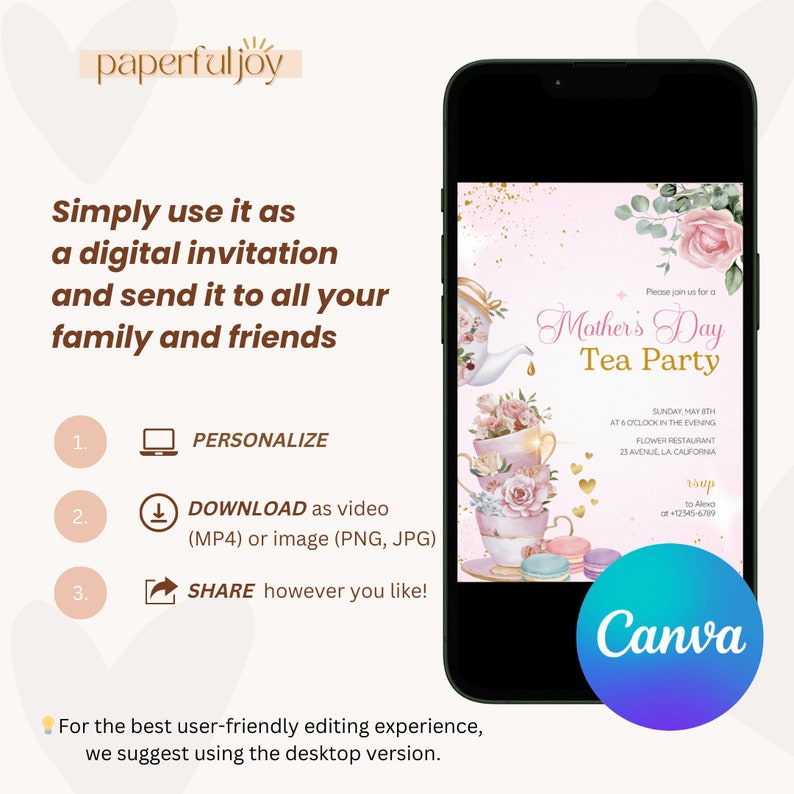 Editable Mothers Day Tea Party Invitation, Tea Party Mother's Day ...