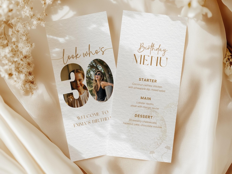 Editable 30th Birthday Menu Card Template, Personalized Menu With Photo ...