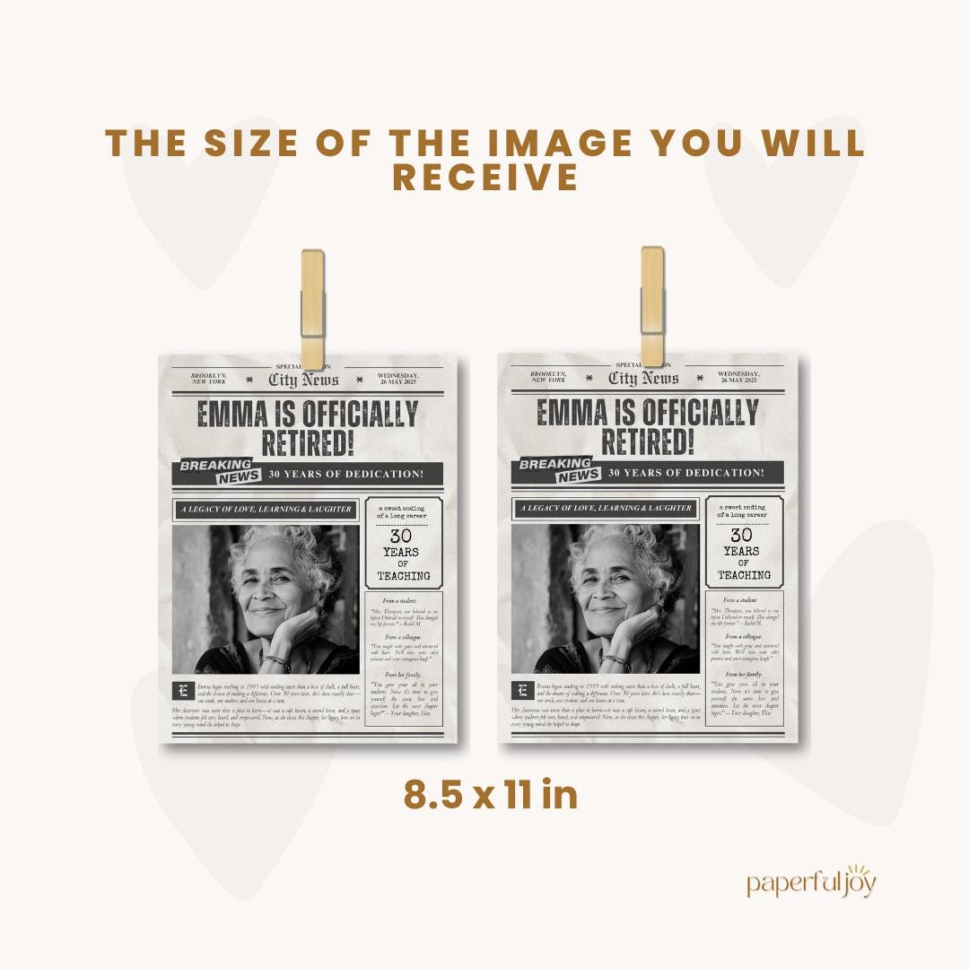 Retirement Newspaper Card Template Editable Gift for Teacher Retirement ...