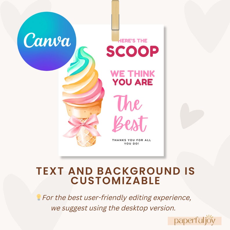 Here's the Scoop You're Awesome Sign, Ice Cream Sign Teacher and Staff ...