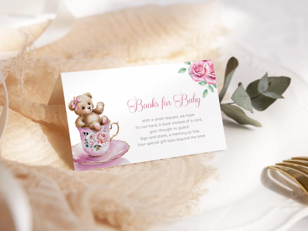 Editable Floral Pink Tea Party Books for Baby Card, Tea Party Thank You ...