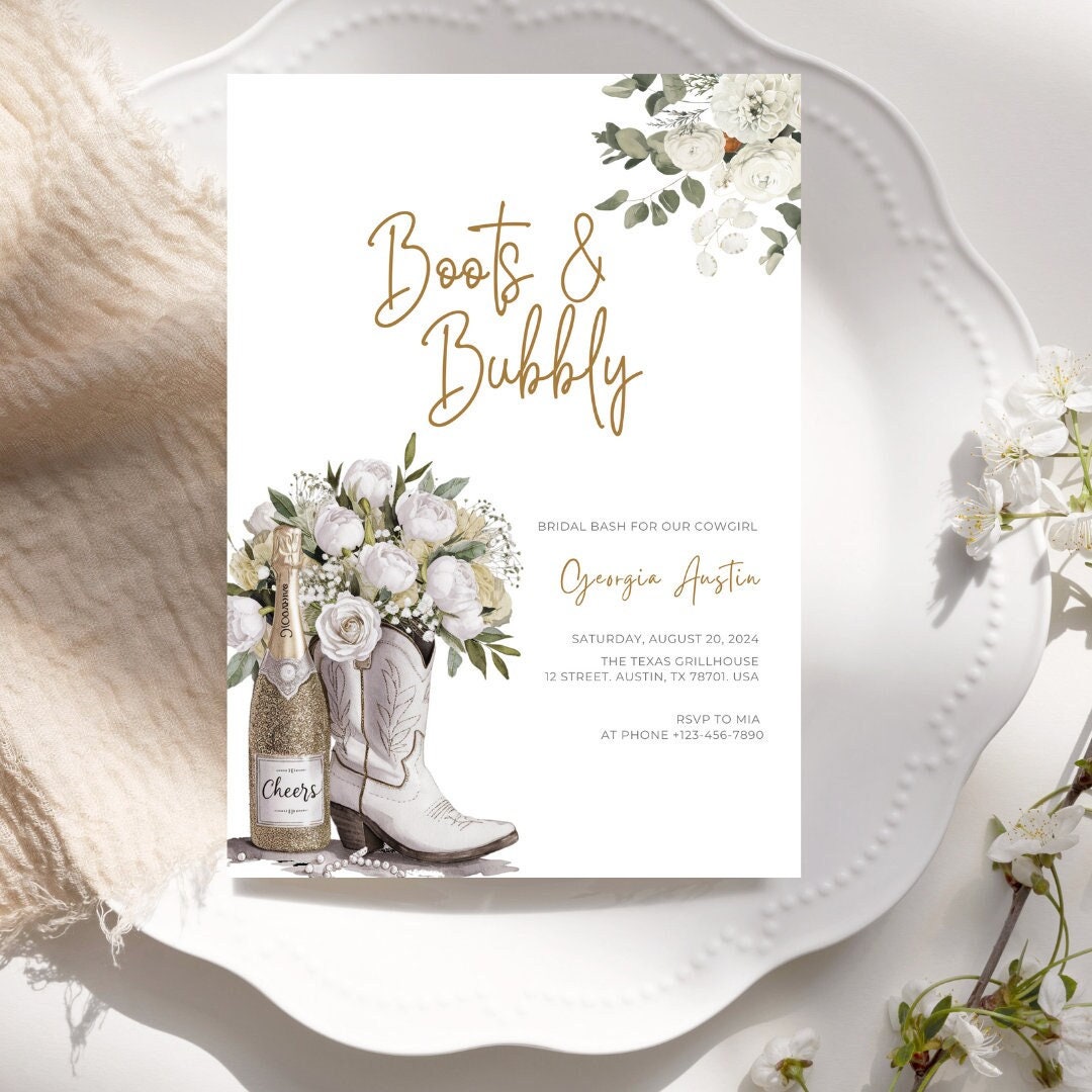 Boots and Bubbly Bridal Shower Invitation, Brews & Bubbly Couples ...