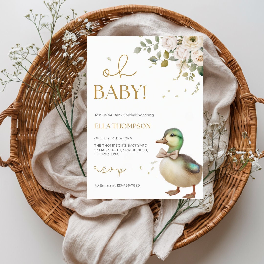 Editable Duck Baby Shower Invitation, Mallard Duck Baby Shower Invite ...