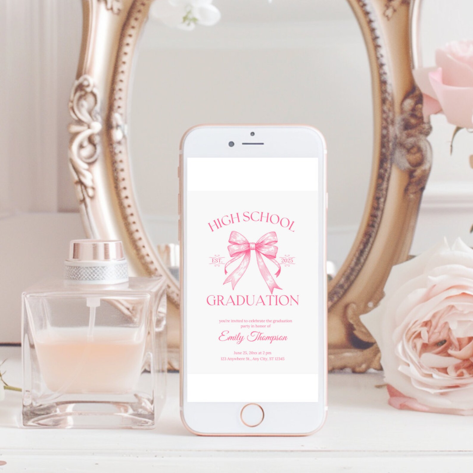 Pink Bow Graduation Invitation, Coquette Bow Pink Graduation Invitation ...