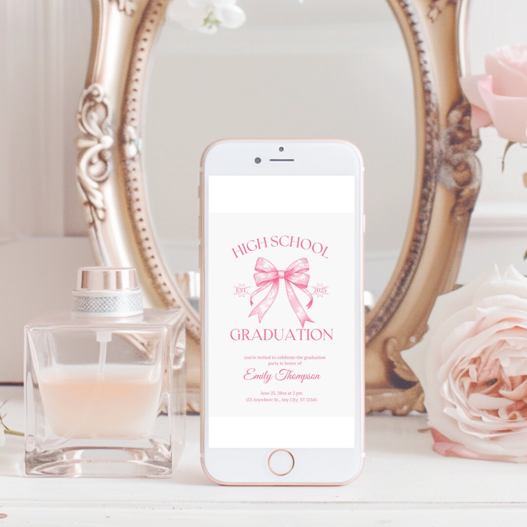 Pink Bow Graduation Invitation, Coquette Bow Pink Graduation Invitation ...