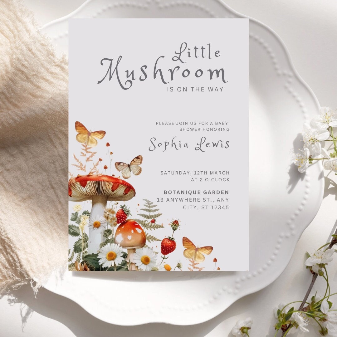 Editable Little Mushroom Baby Shower Invitation, Wild Mushroom Baby ...