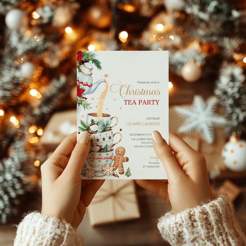 EDITABLE Christmas Party Invitation, Christmas Tea Party Invitation ...