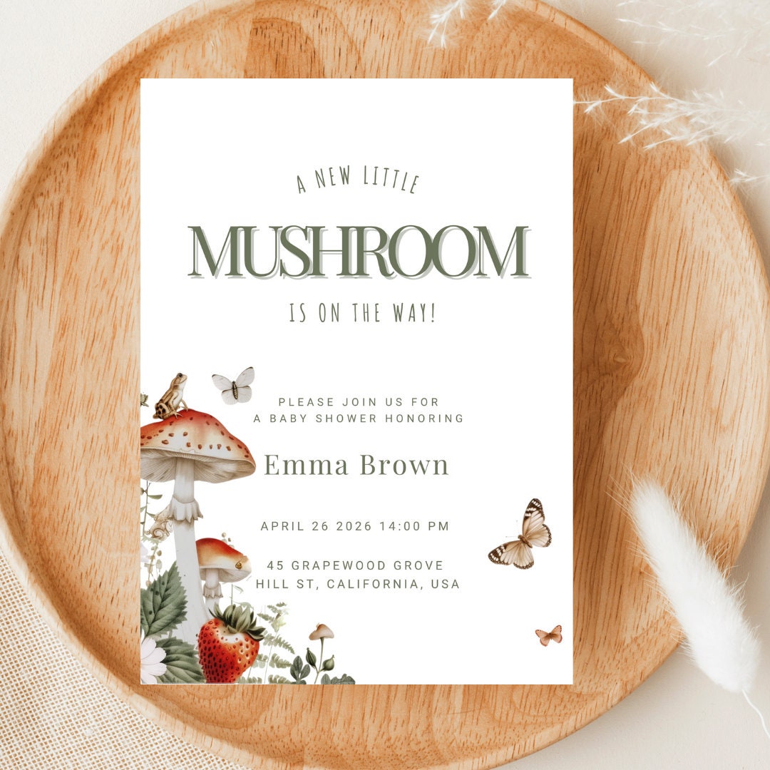 Editable Mushroom Invitation Template ,cute Little Mushroom Invitation ...