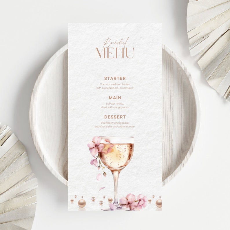 Bridal Shower Menu Template, Pearls and Prosecco Bridal Shower Menu ...