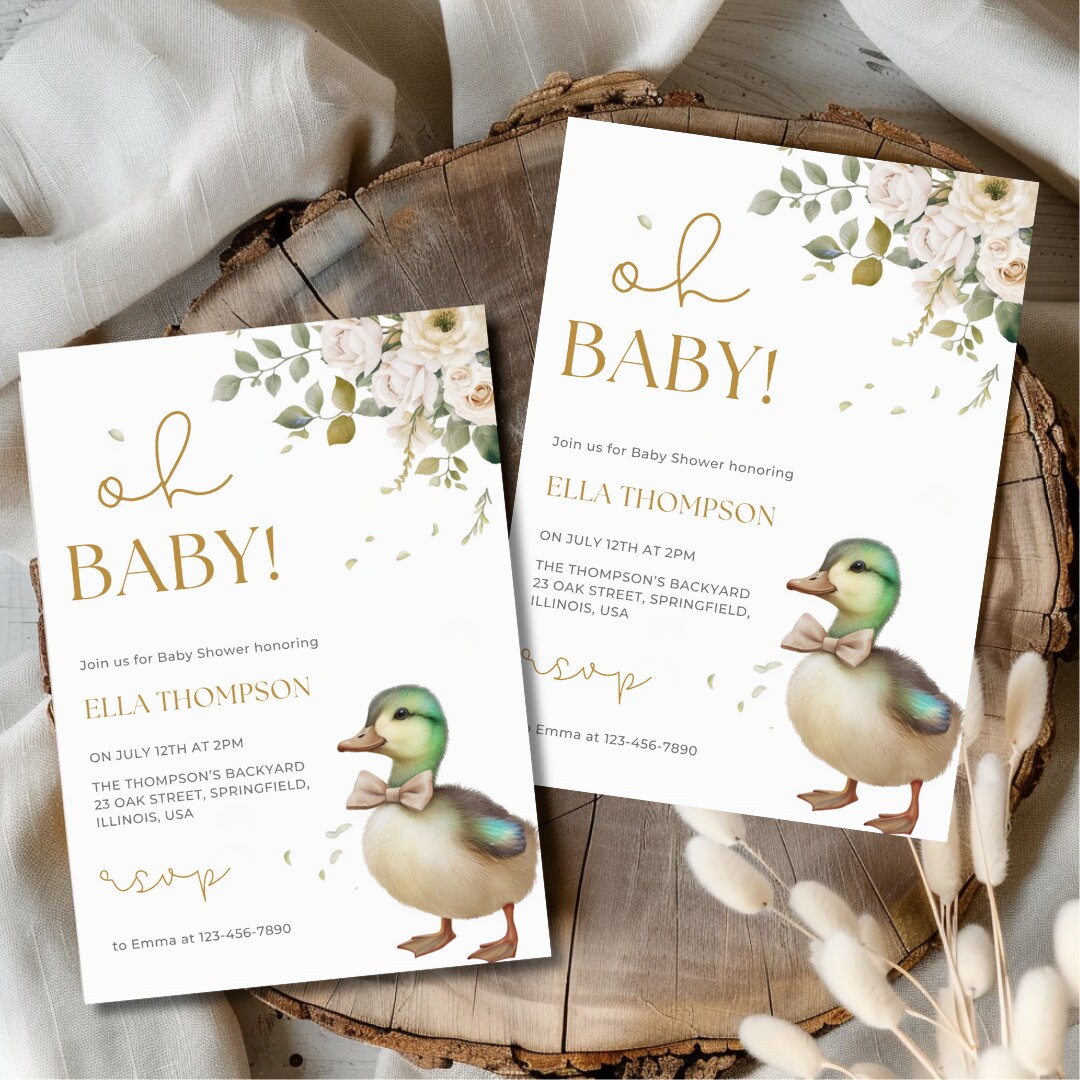 Editable Duck Baby Shower Invitation, Mallard Duck Baby Shower Invite ...
