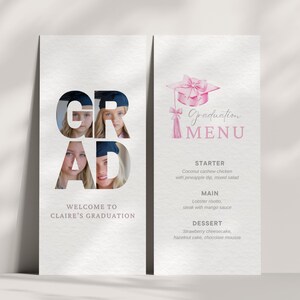 Graduation Dinner Menu Card | Pink Bow Coquette Menu | Editable ...
