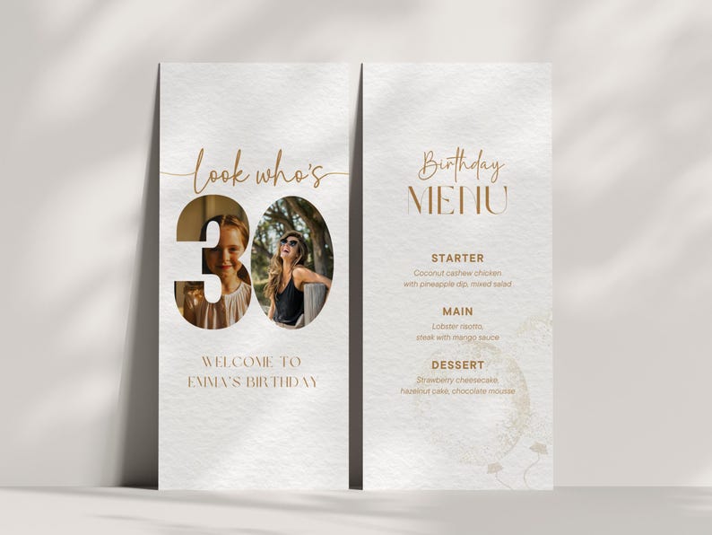 Editable 30th Birthday Menu Card Template, Personalized Menu With Photo ...