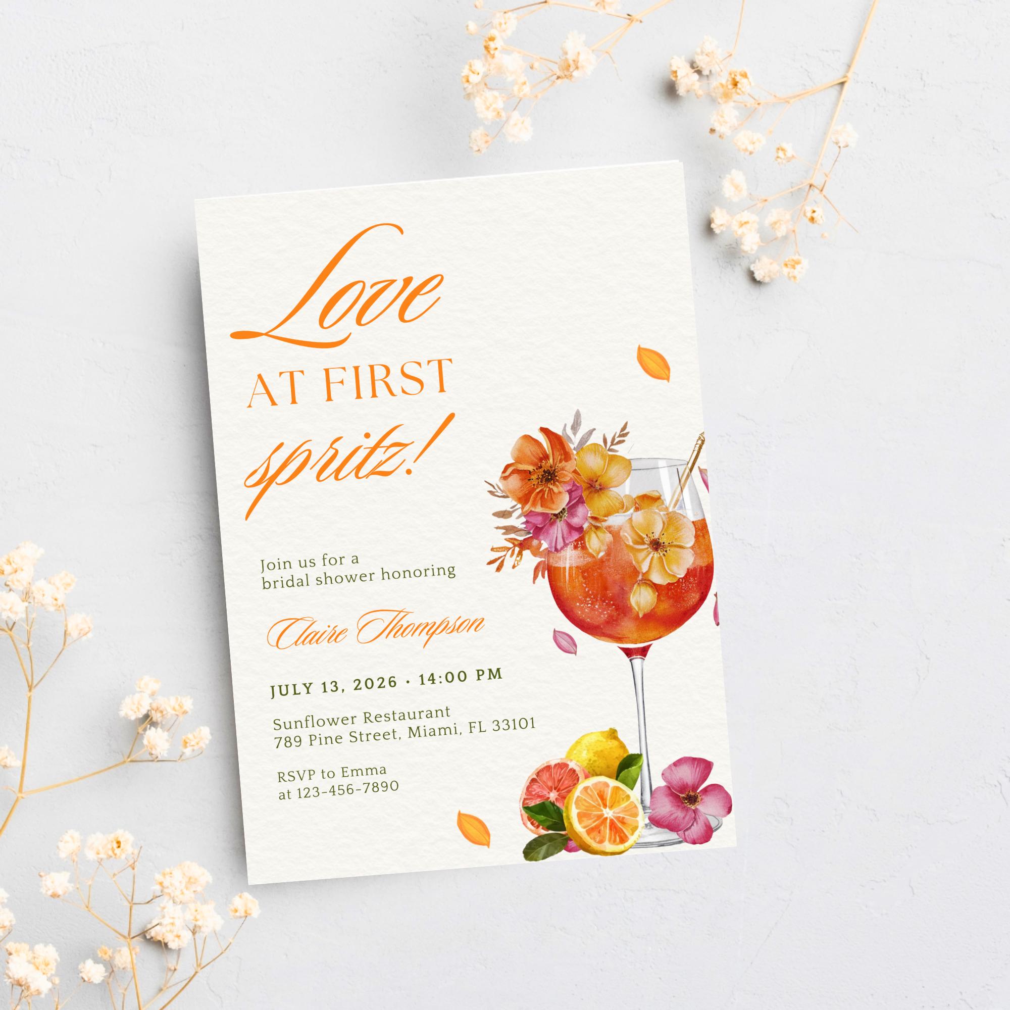Aperol Spritz Bridal Shower Invitation, Love at First Spritz, Citrus ...