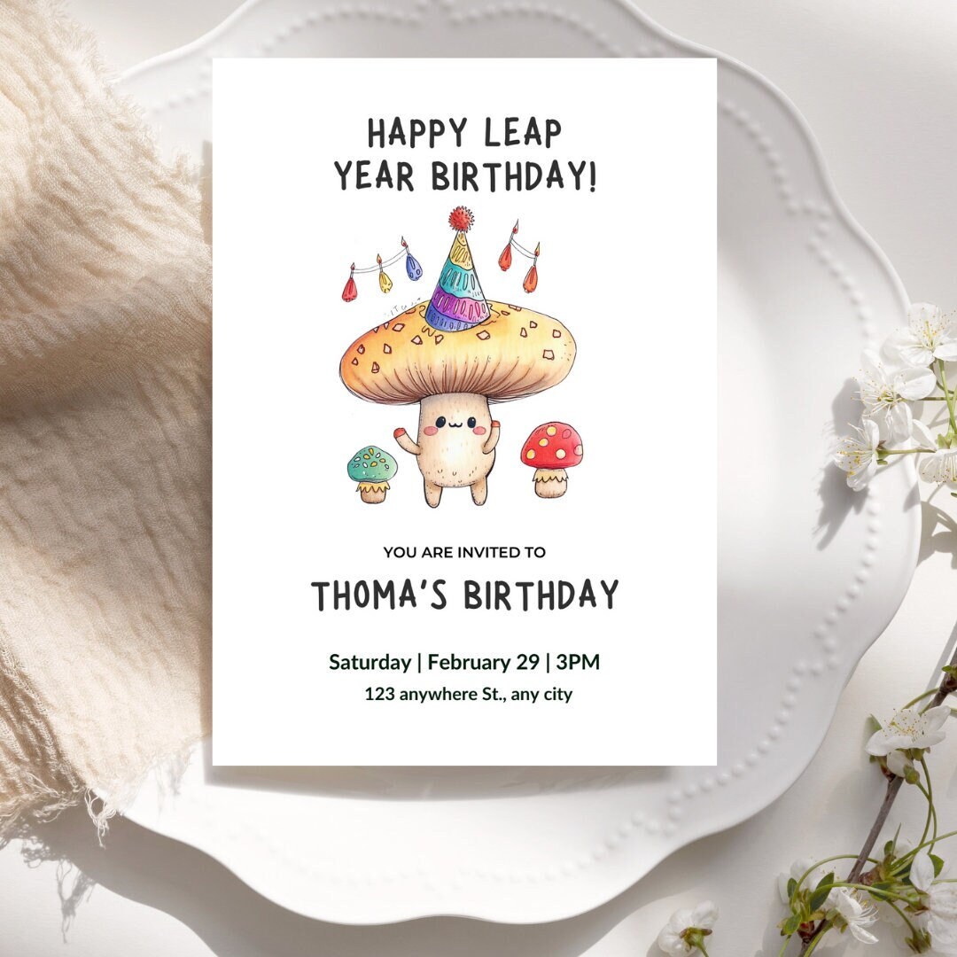 Happy Leap Year Birthday Card, February 29 Birthday Card, Leap Mushroom ...